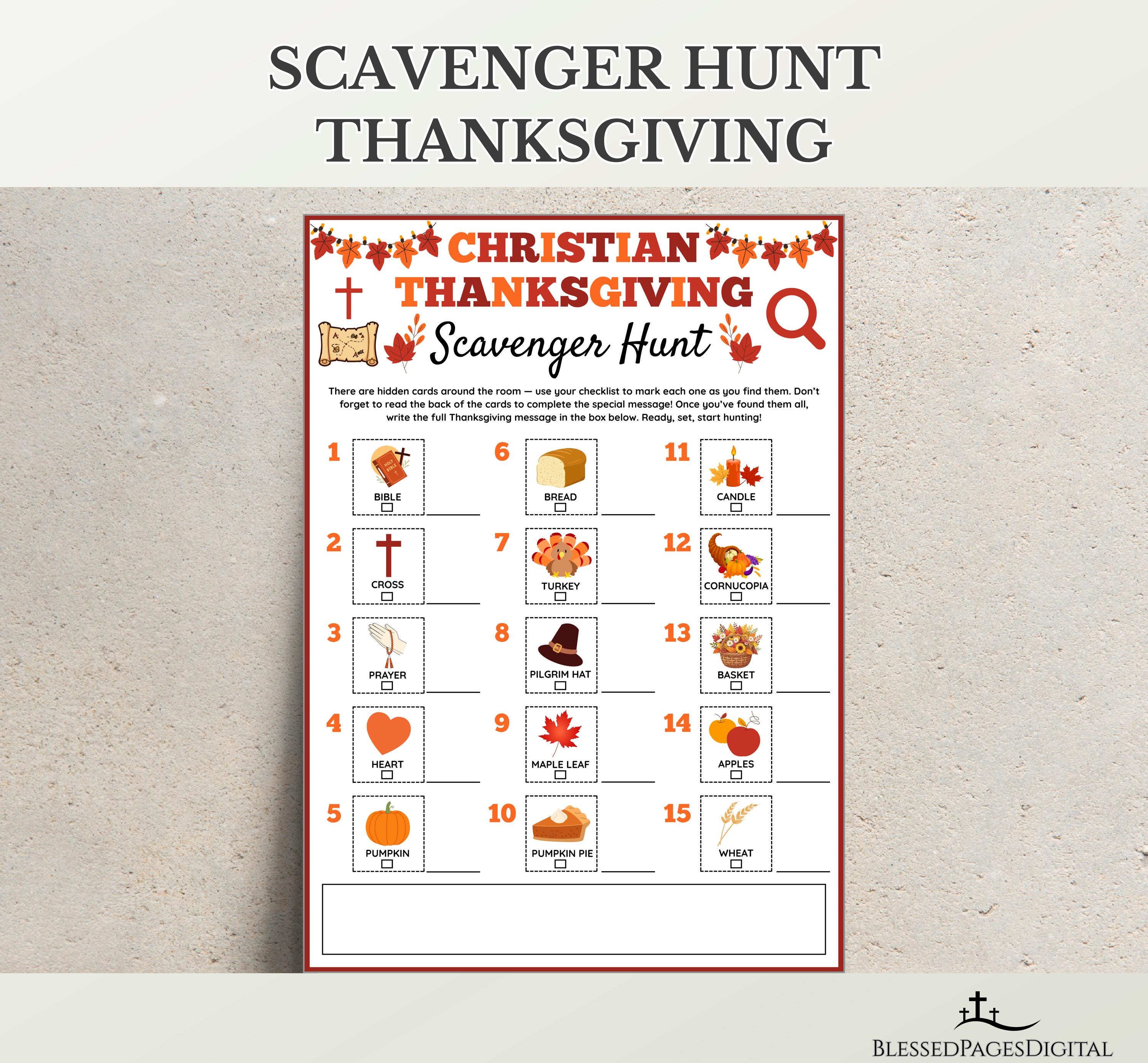 Christian Thanksgiving Scavenger Hunt Church Game: Printable Ministry ...