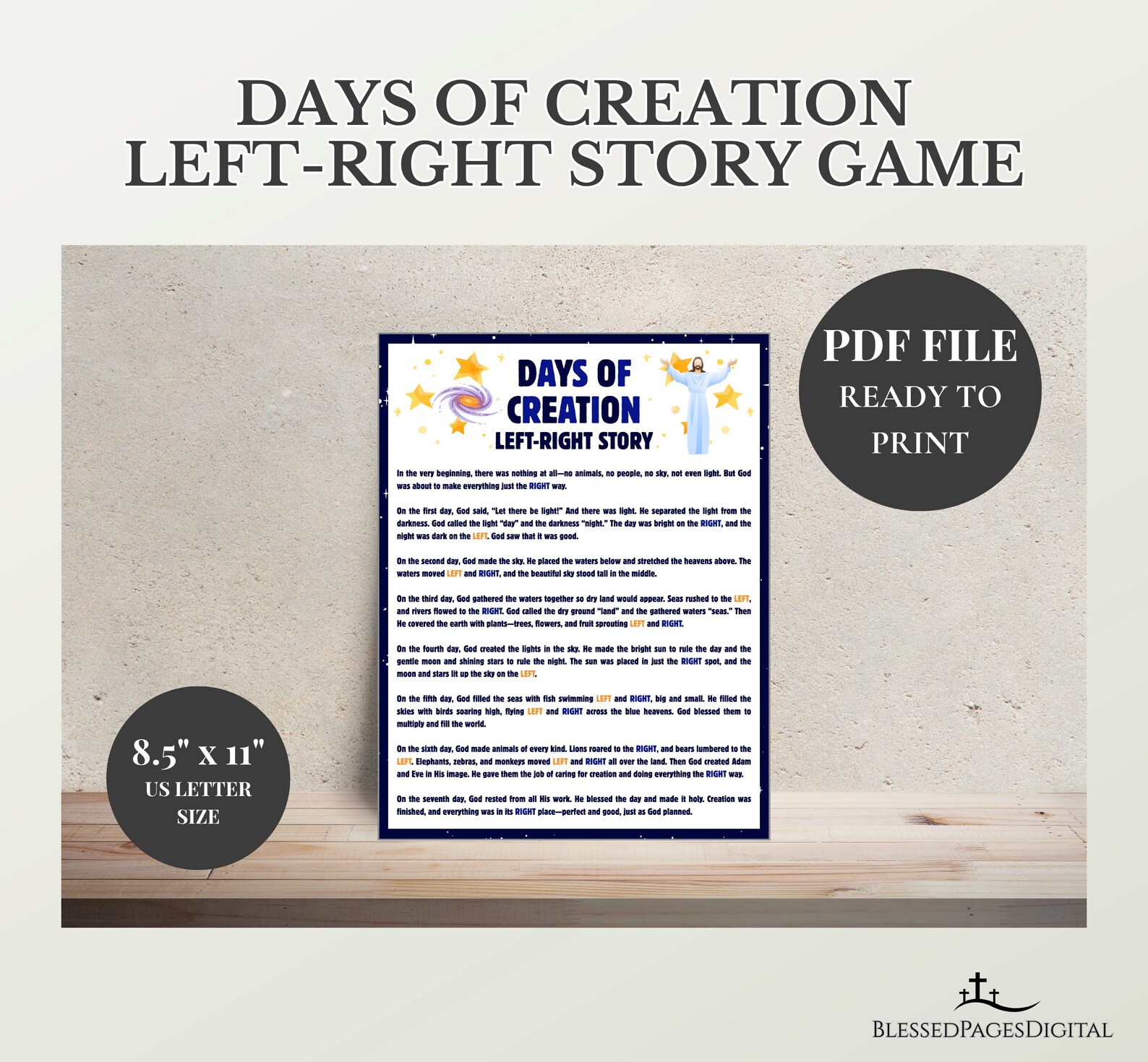 Days of Creation Left-right Bible Story Game: Church Activity, Sunday ...