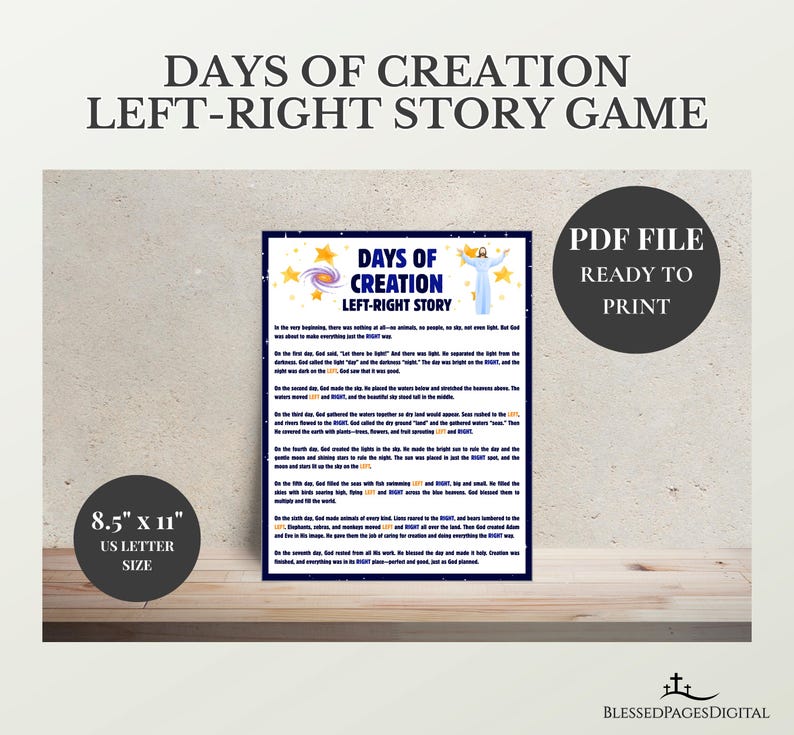 Days of Creation Left-right Bible Story Game: Church Activity, Sunday ...