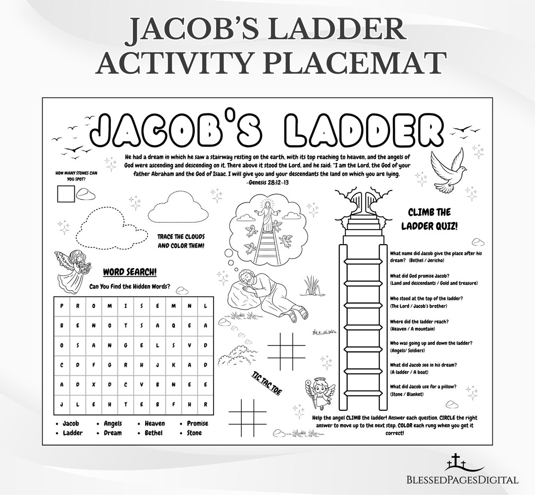 Jacob's Ladder Bible Activity Placemat: Sunday School Coloring Page ...