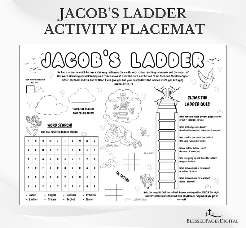 Jacob's Ladder Bible Activity Placemat: Sunday School Coloring Page ...