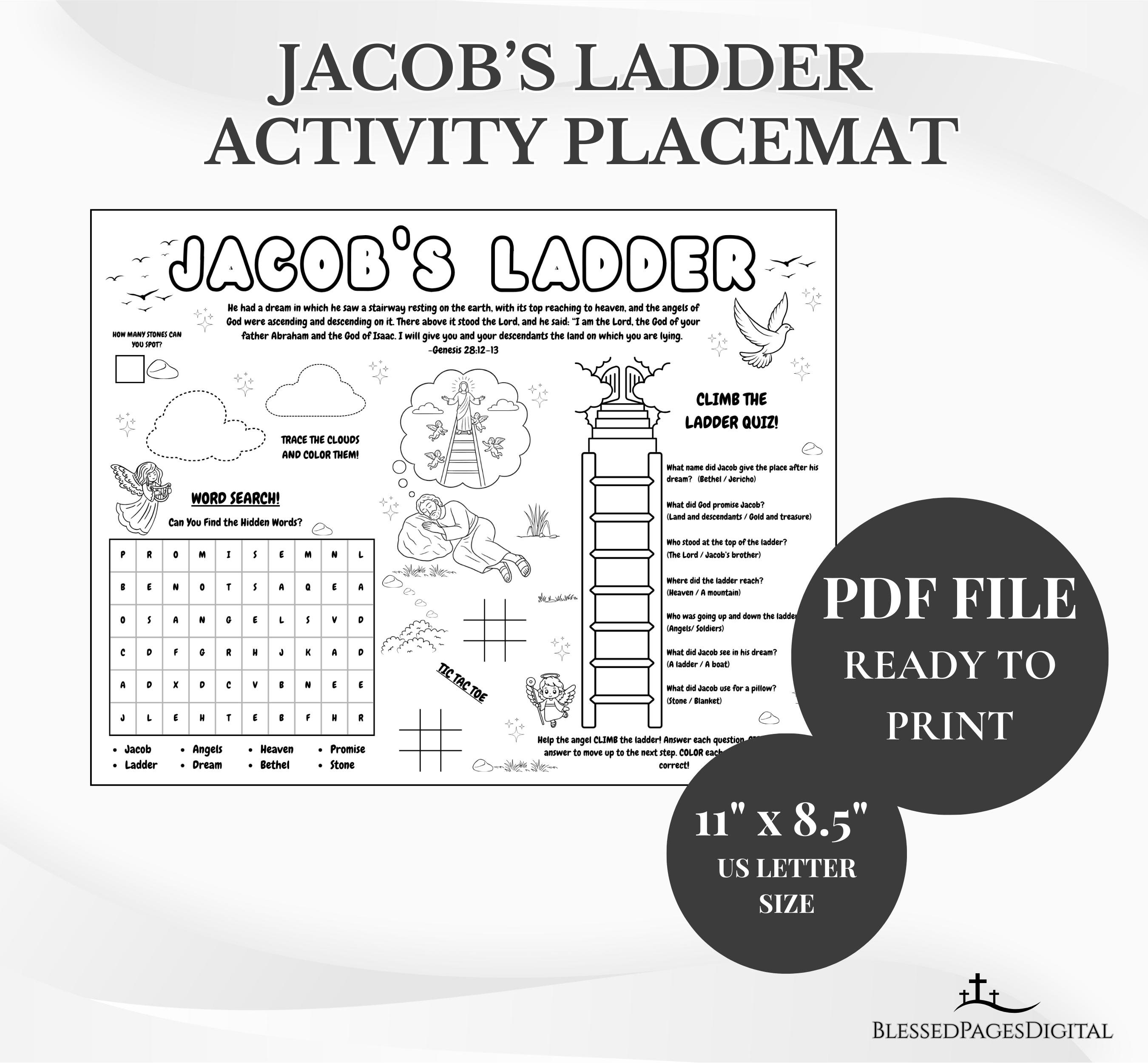 Jacob's Ladder Bible Activity Placemat: Sunday School Coloring Page ...