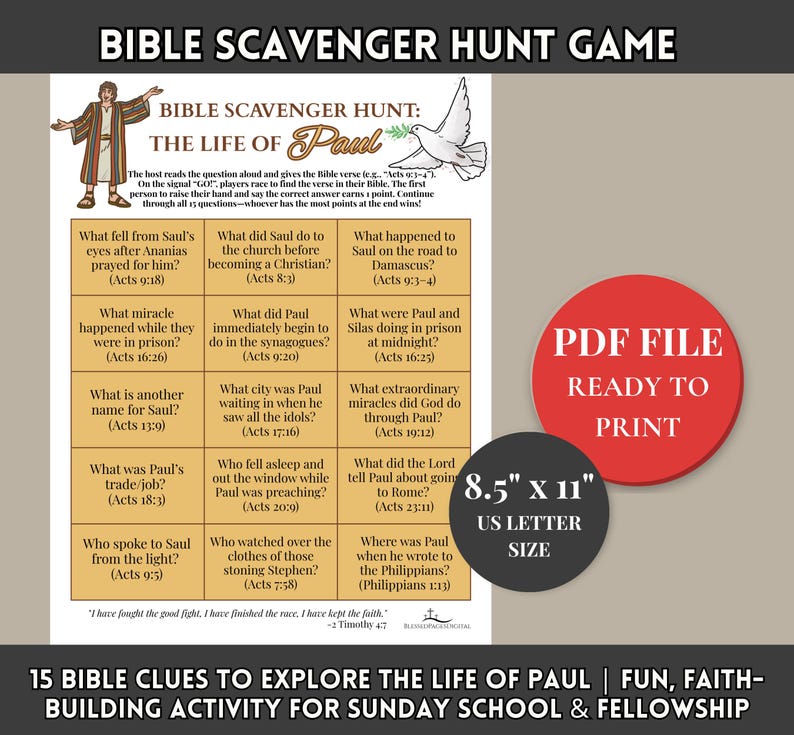 Apostle Paul Bible Scavenger Hunt: New Testament Trivia (PDF Printable ...