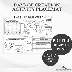 Days of Creation Activity Placemat: Bible Story Coloring Page (PDF ...