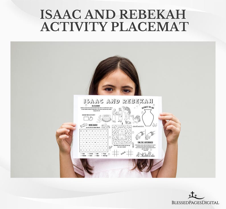 Isaac and Rebekah Activity Placemat: Bible Story Coloring Page (PDF ...