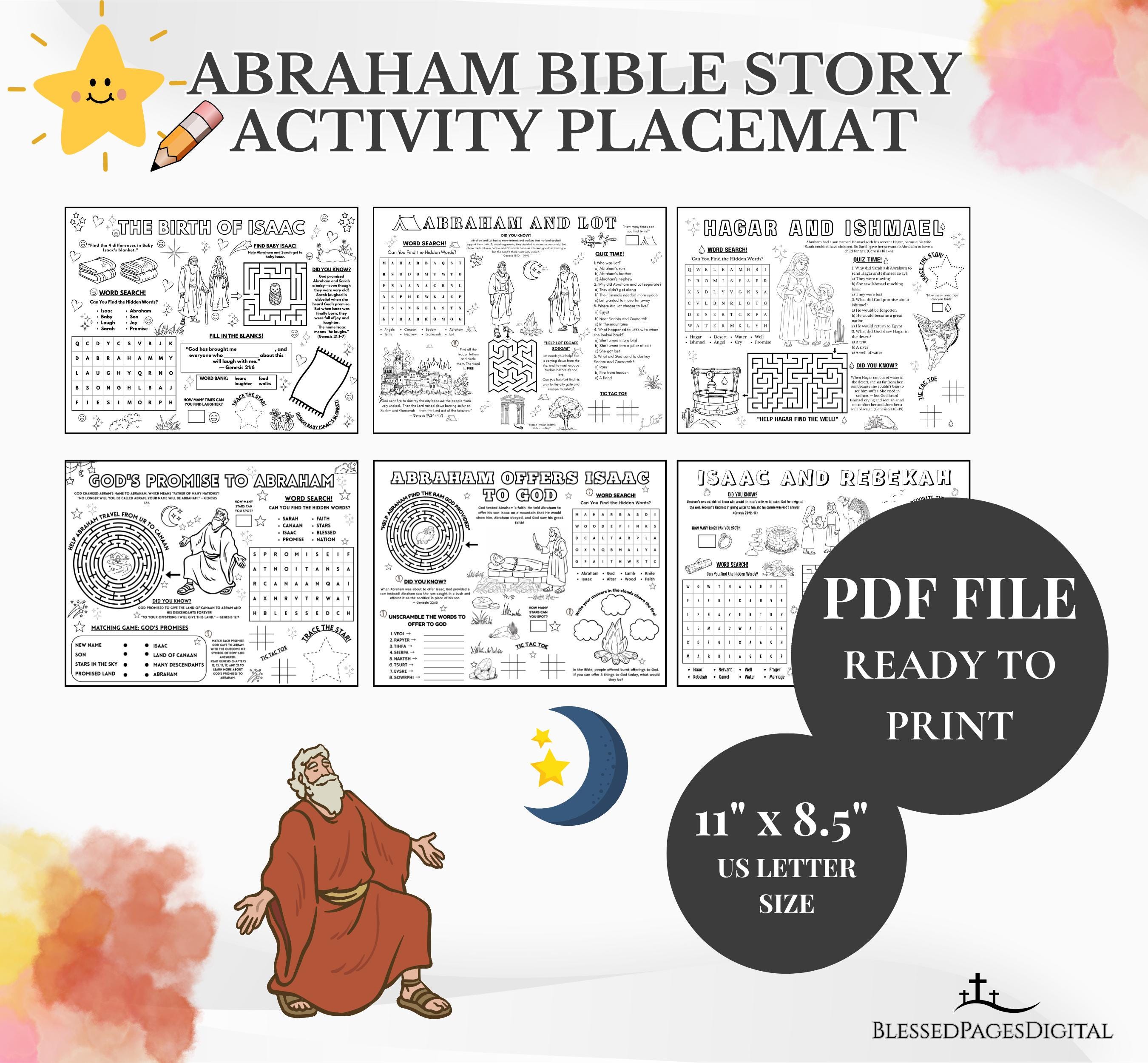 Abraham Bible Story Activity Placemat BUNDLE: Sunday School Coloring ...