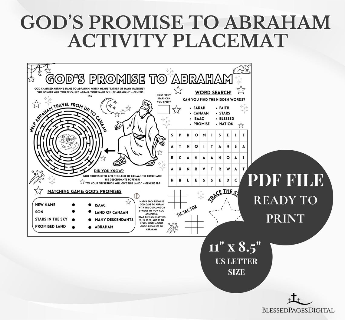Abraham Bible Activity Placemat: Sunday School Coloring Page (PDF ...