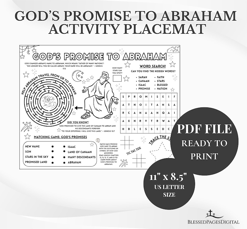 Abraham Bible Activity Placemat: Sunday School Coloring Page (PDF ...