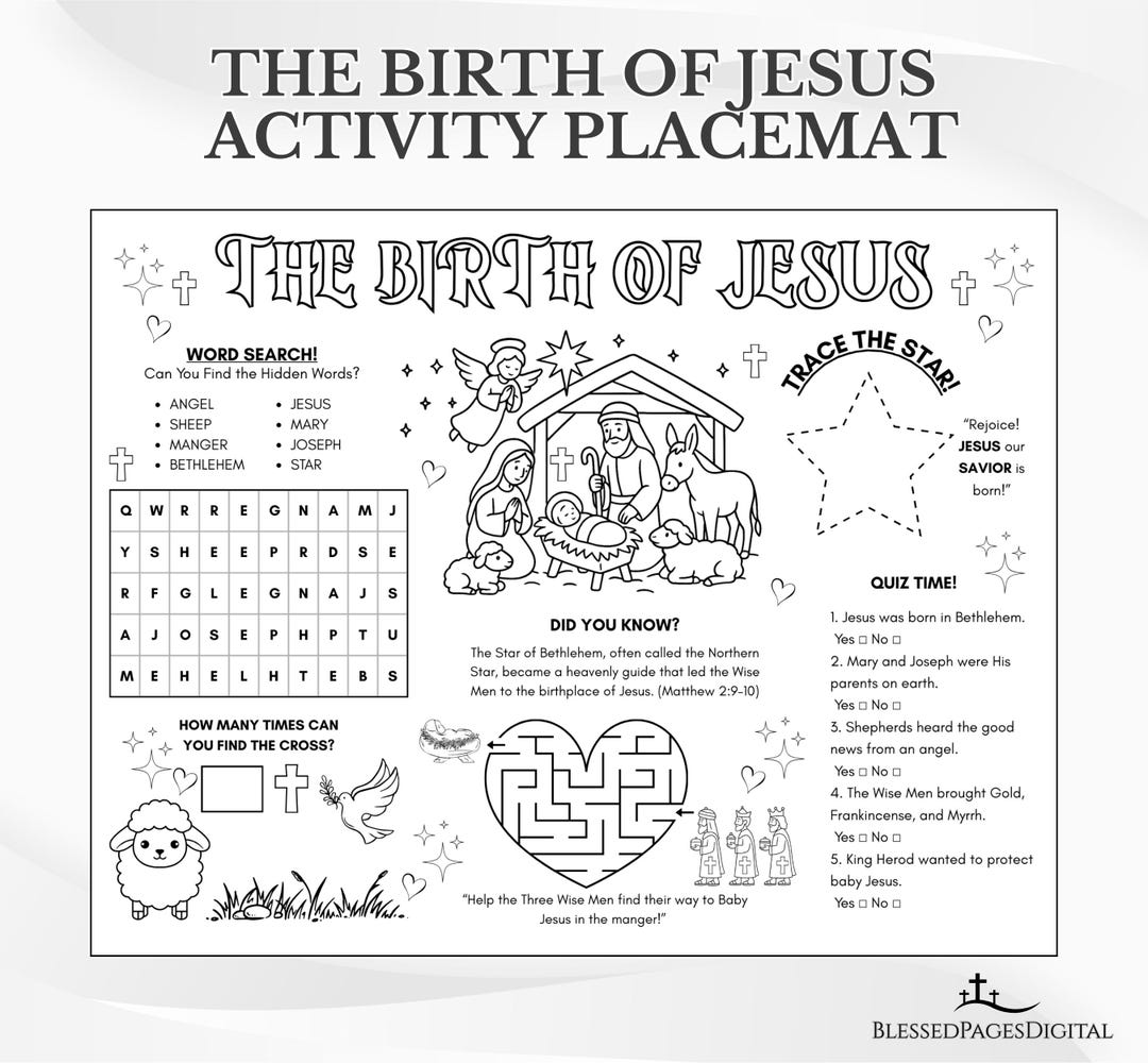 The Birth of Jesus Nativity Activity Placemat: Christmas Coloring Page ...