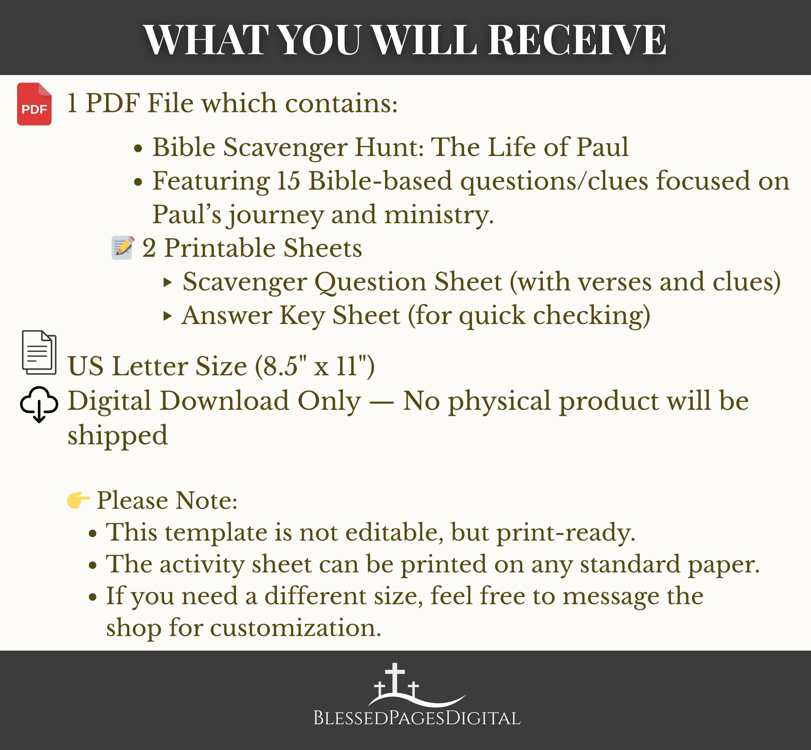 Apostle Paul Bible Scavenger Hunt: New Testament Trivia (PDF Printable ...