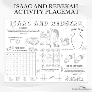 Isaac and Rebekah Activity Placemat: Bible Story Coloring Page (PDF ...
