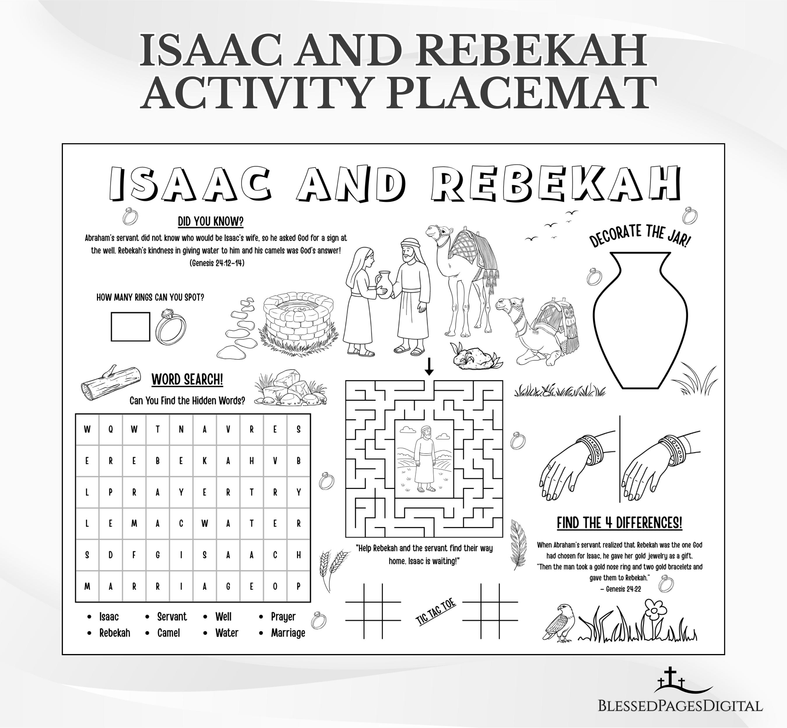 Isaac and Rebekah Activity Placemat: Bible Story Coloring Page (PDF ...