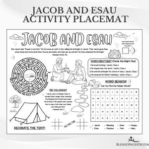 Jacob and Esau Bible Activity Placemat: Sunday School Coloring Page ...