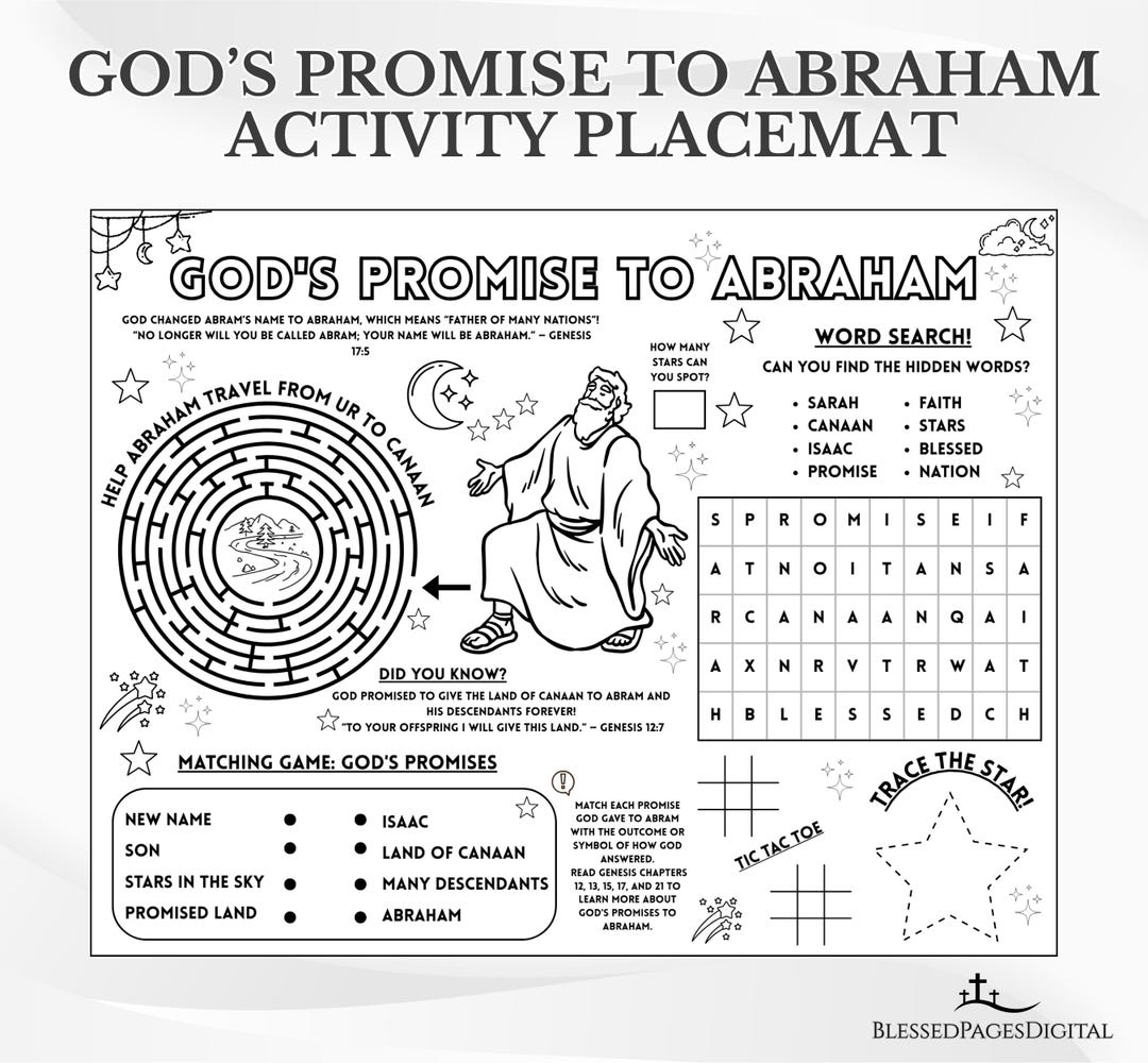 Abraham Bible Activity Placemat: Sunday School Coloring Page (PDF ...