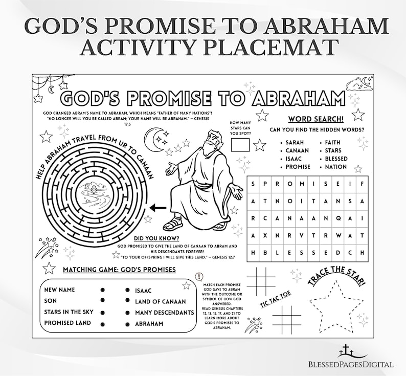 Abraham Bible Activity Placemat: Sunday School Coloring Page (PDF ...