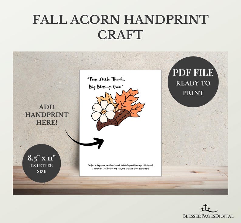 Fall Acorn Handprint Craft Printable: Christian Kids Activity (PDF ...