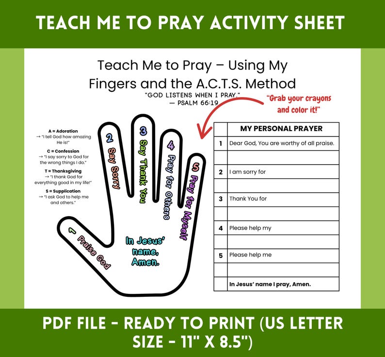 Teach Me to Pray Kids Printable Activity Sheet, Learn How to Pray ...
