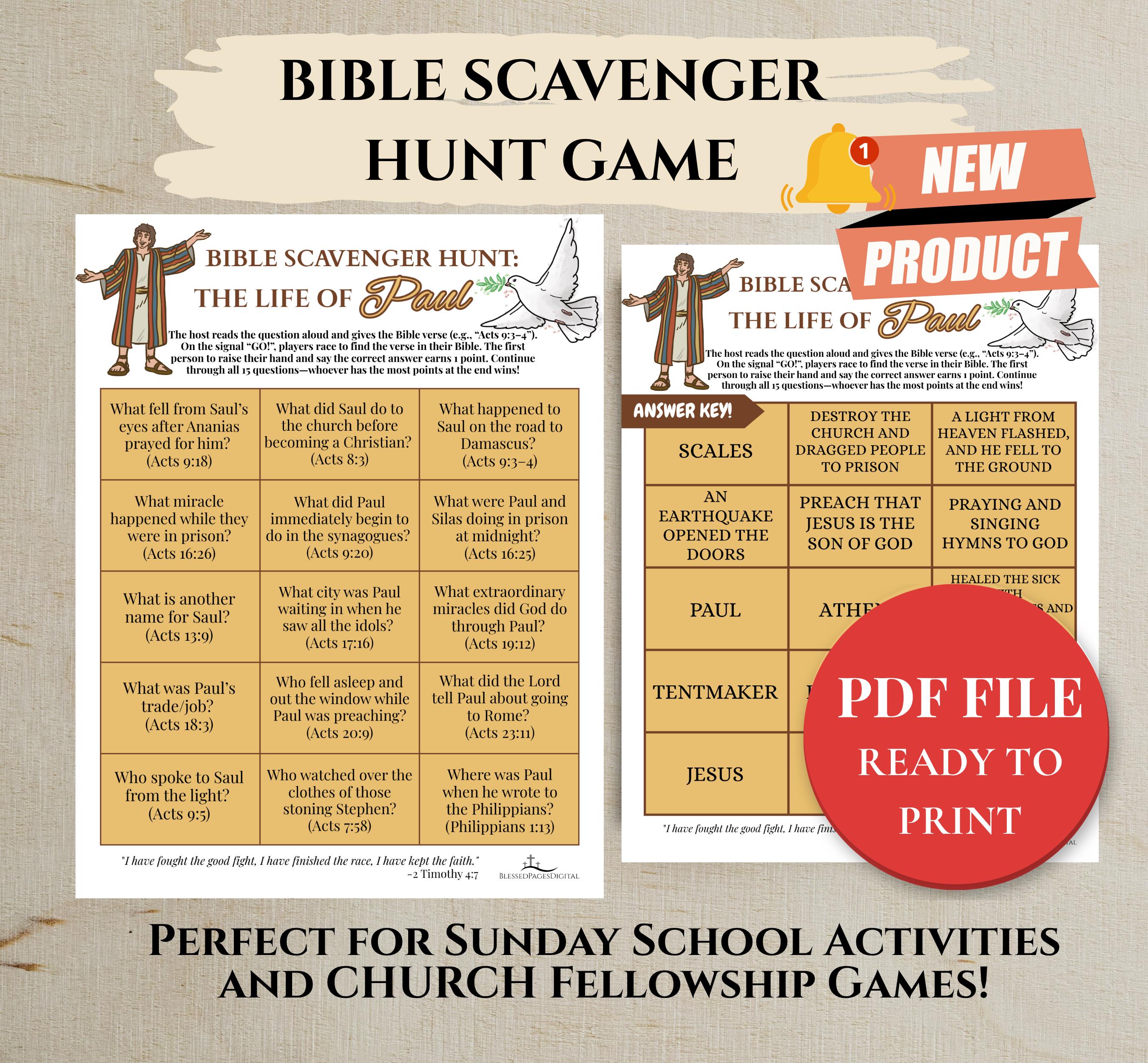 Apostle Paul Bible Scavenger Hunt: New Testament Trivia (PDF Printable ...