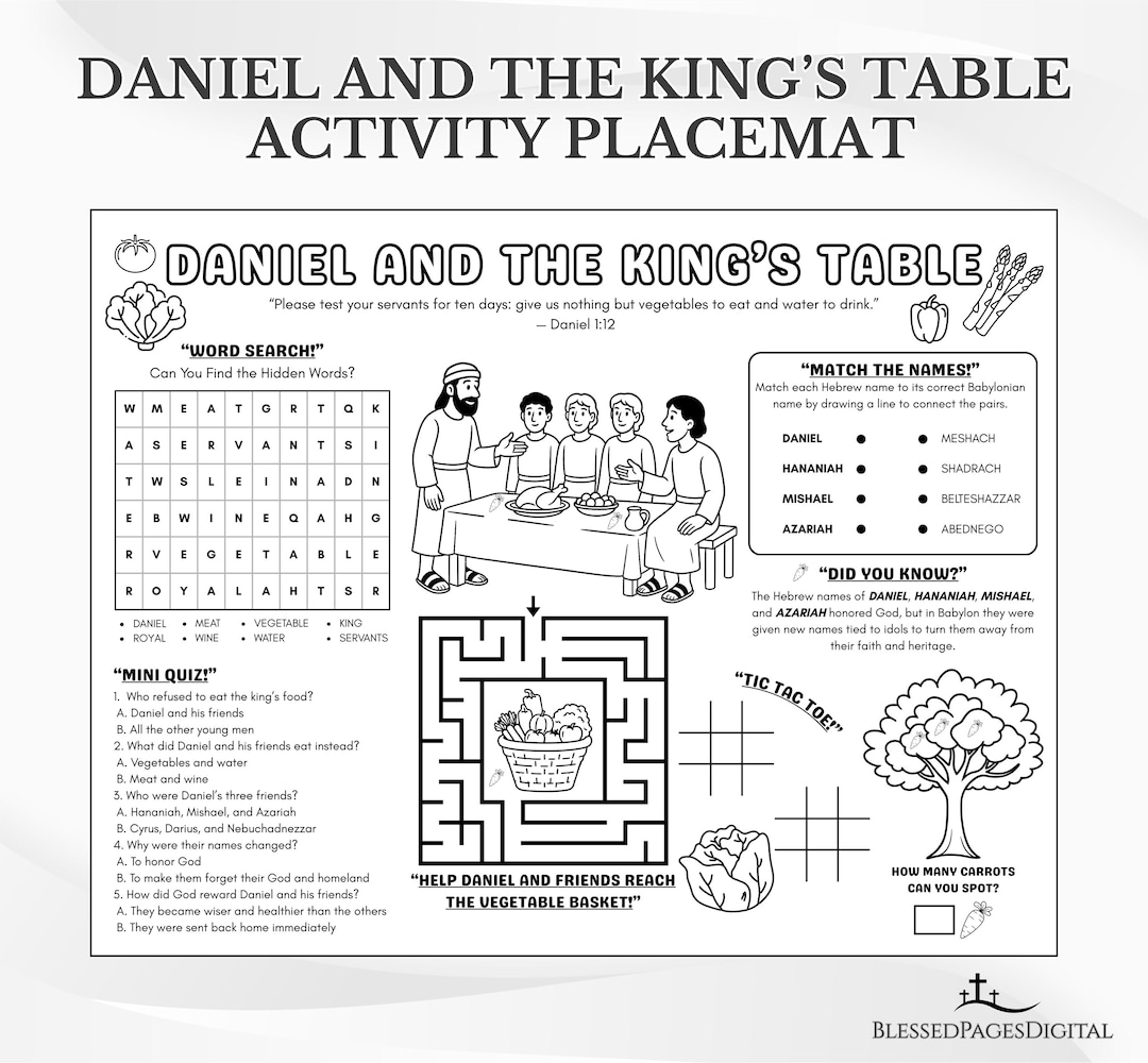 Daniel and the King's Table Activity Placemat: Sunday School Coloring ...