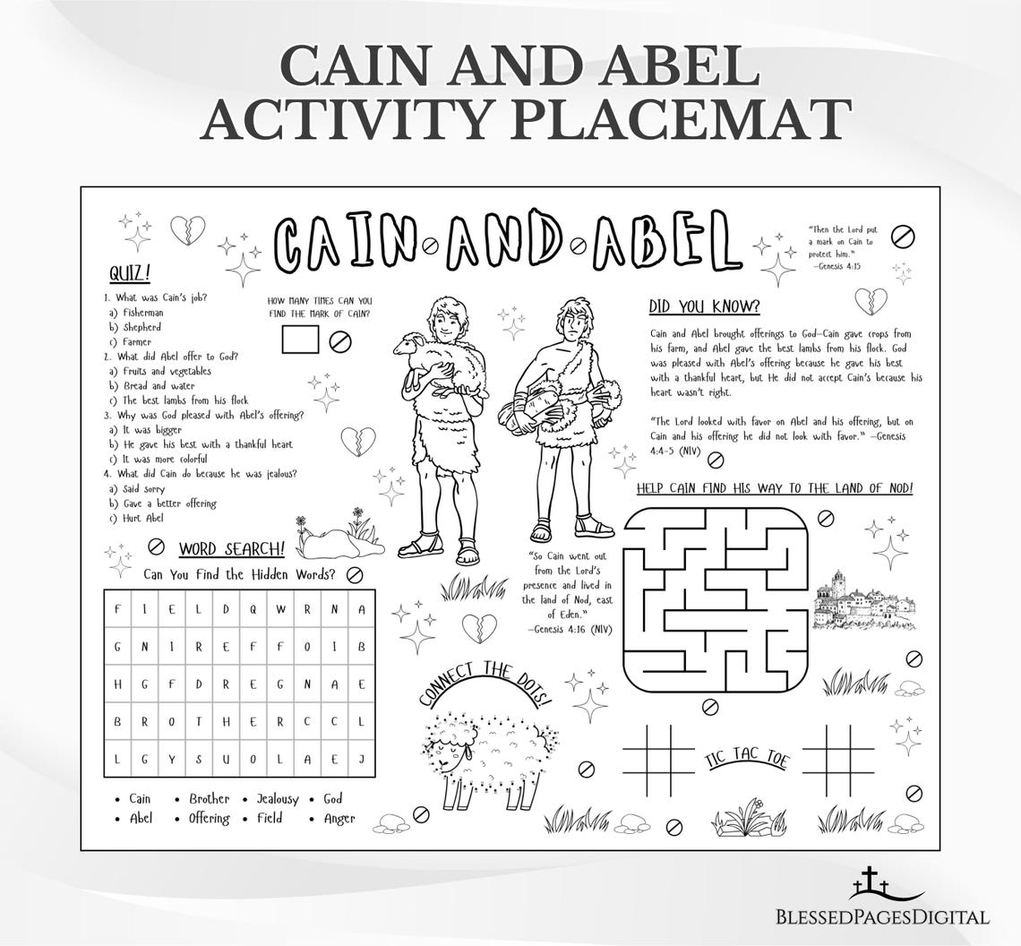 Cain and Abel Activity Placemat: Bible Story Coloring Page (PDF ...