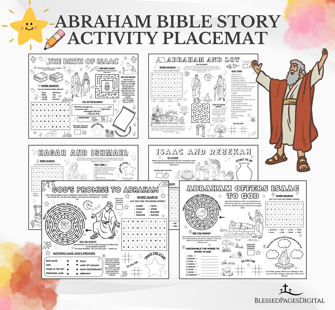 Abraham Bible Story Activity Placemat BUNDLE: Sunday School Coloring ...