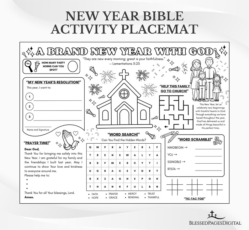 New Year Bible Activity Placemat: Sunday School Coloring Page (PDF ...