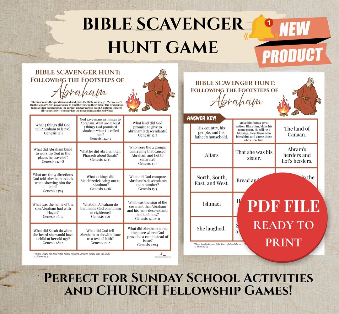Abraham Bible Scavenger Hunt: Old Testament Church Game (PDF Printable ...