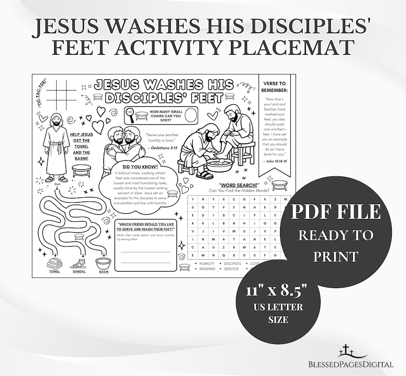 Jesus Washes His Disciples' Feet Bible Activity Placemat: Sunday School ...