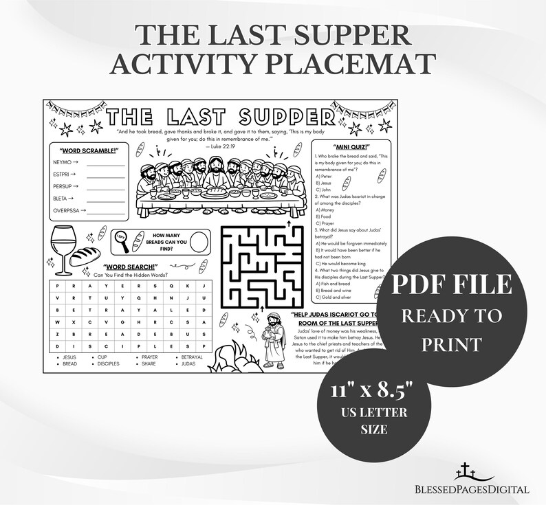 The Last Supper Bible Activity Placemat: Holy Week Sunday School ...