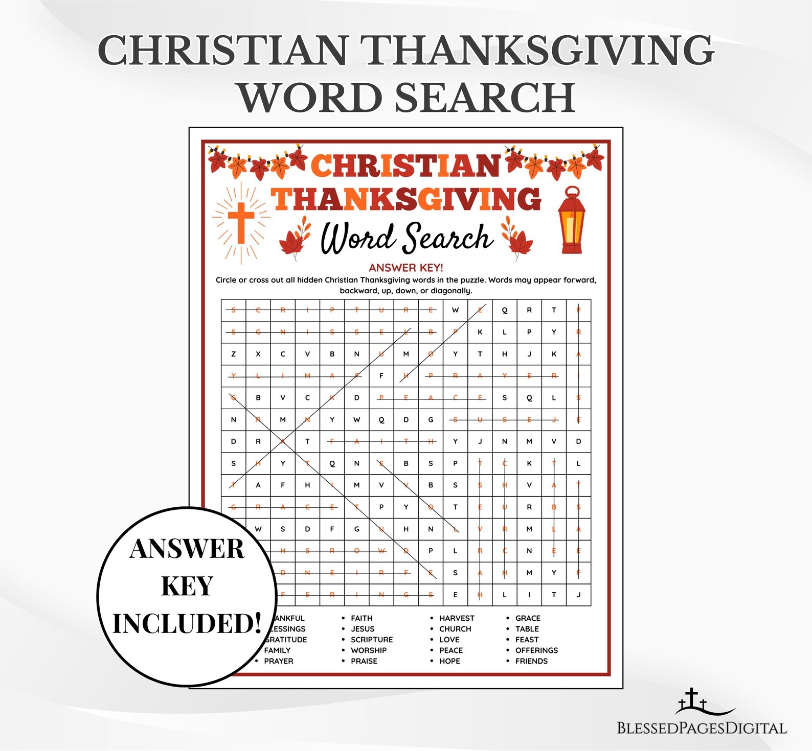 Christian Thanksgiving Word Search Activity: Printable Church Games ...