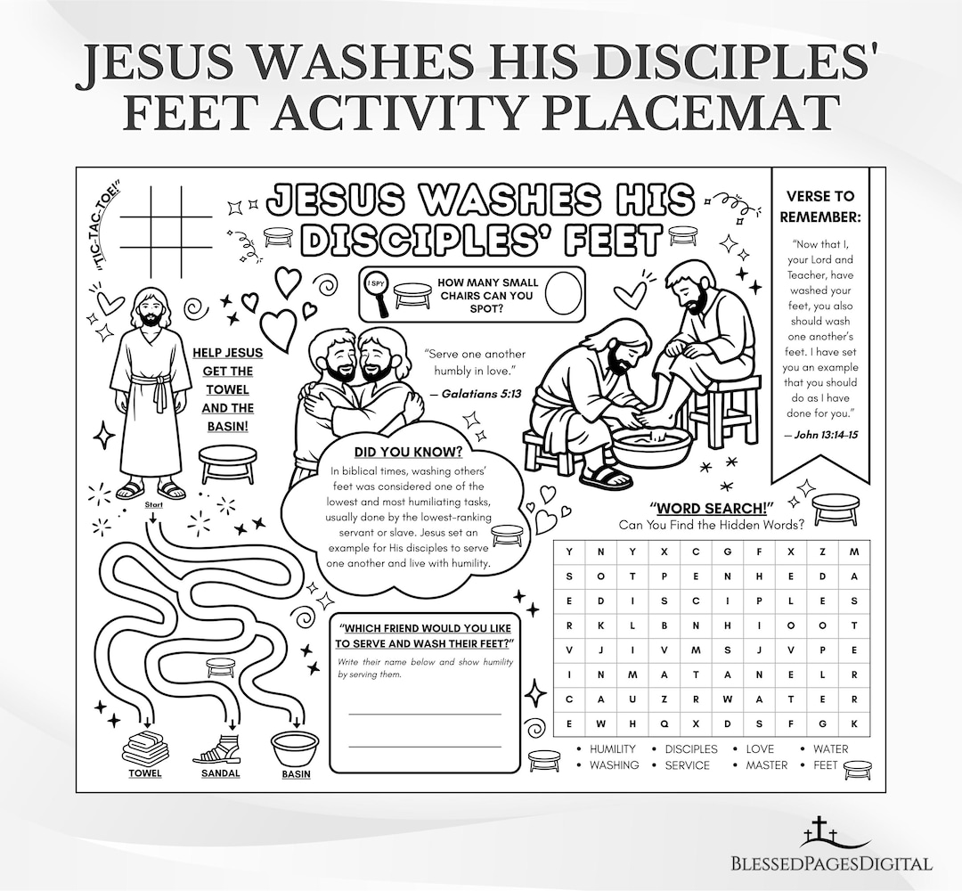 Jesus Washes His Disciples' Feet Bible Activity Placemat: Sunday School ...