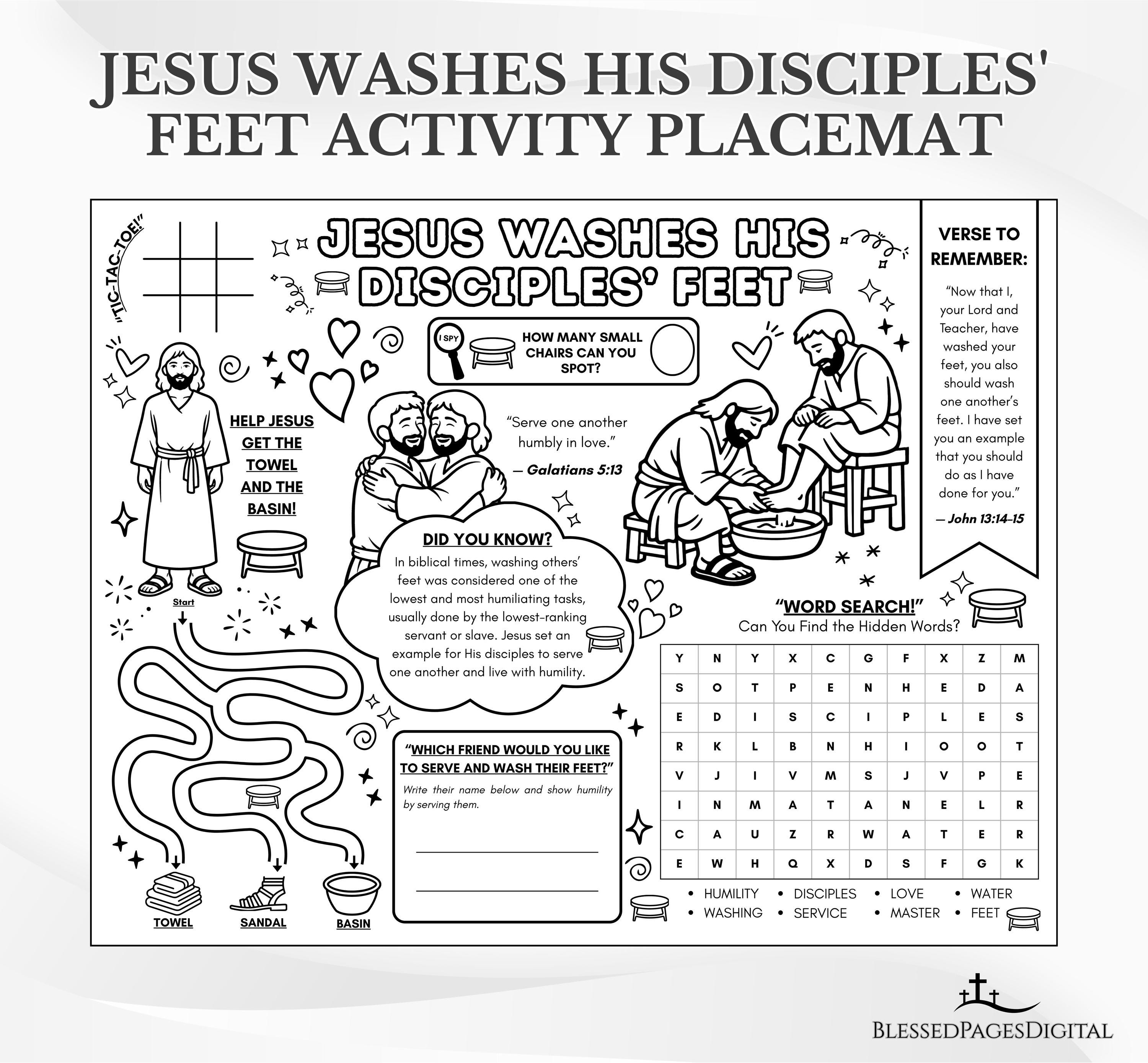 Jesus Washes His Disciples' Feet Bible Activity Placemat: Sunday School ...
