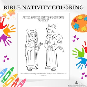 Angel Gabriel Visits Mary Bible Nativity: Sunday School Coloring Page ...