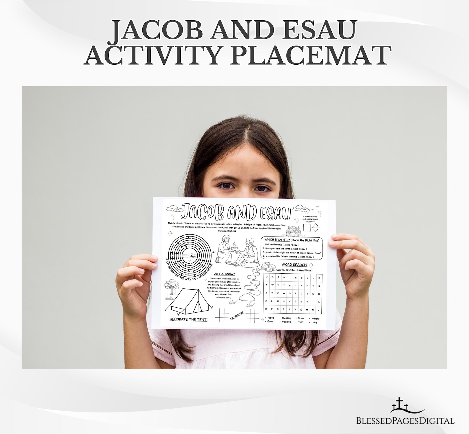 Jacob and Esau Bible Activity Placemat: Sunday School Coloring Page ...