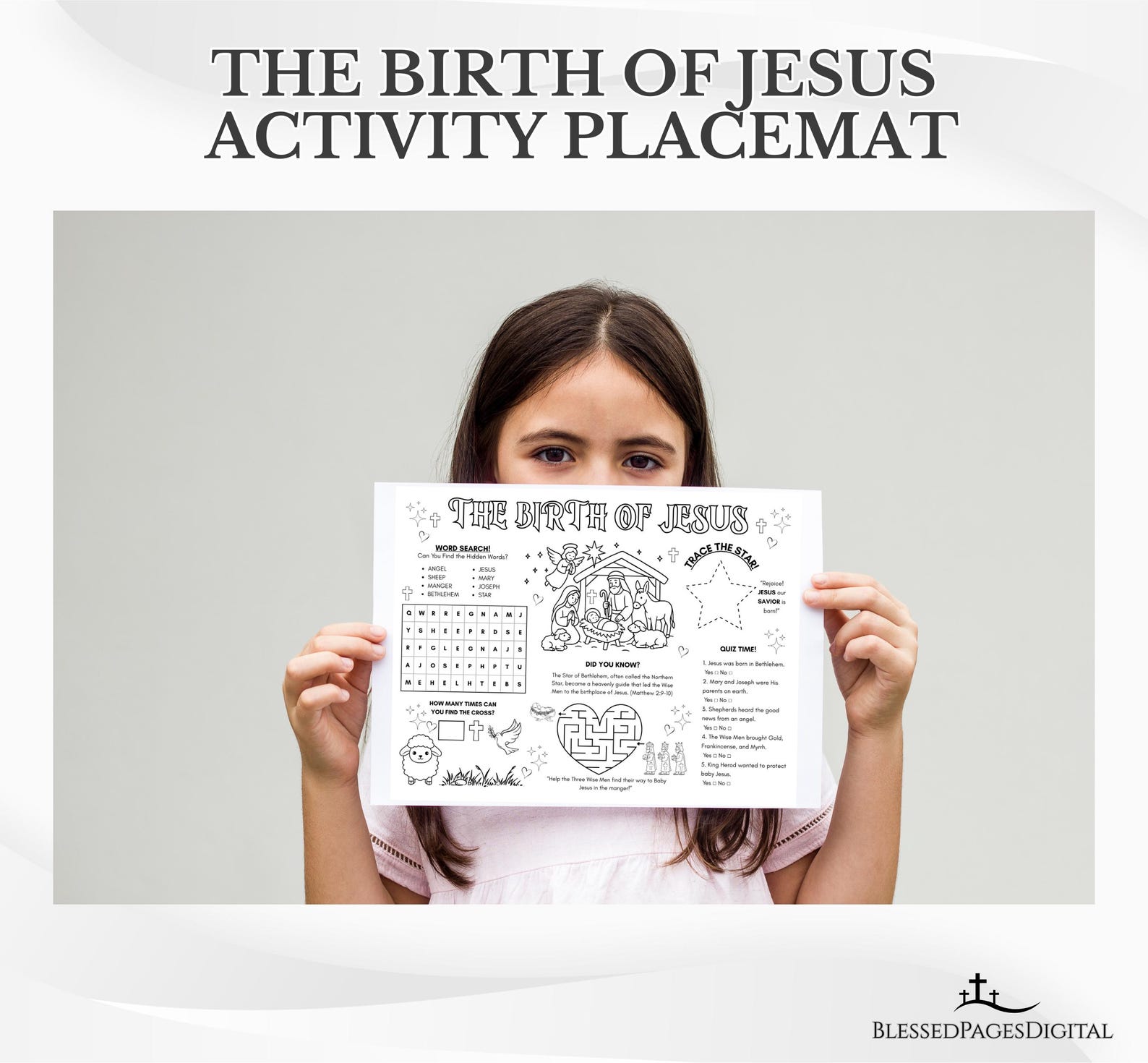 The Birth of Jesus Nativity Activity Placemat: Christmas Coloring Page ...