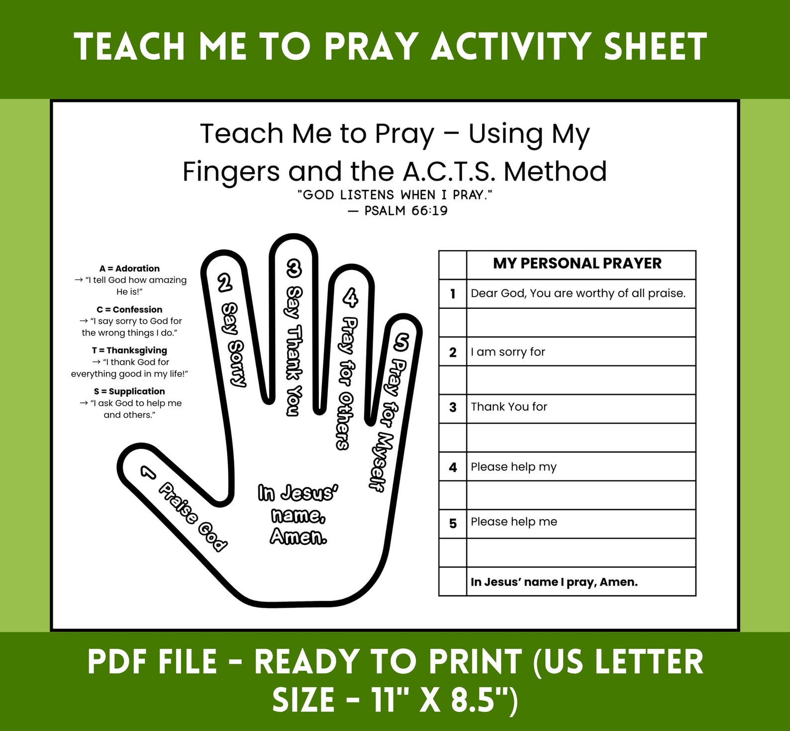 Teach Me to Pray Kids Printable Activity Sheet, Learn How to Pray ...