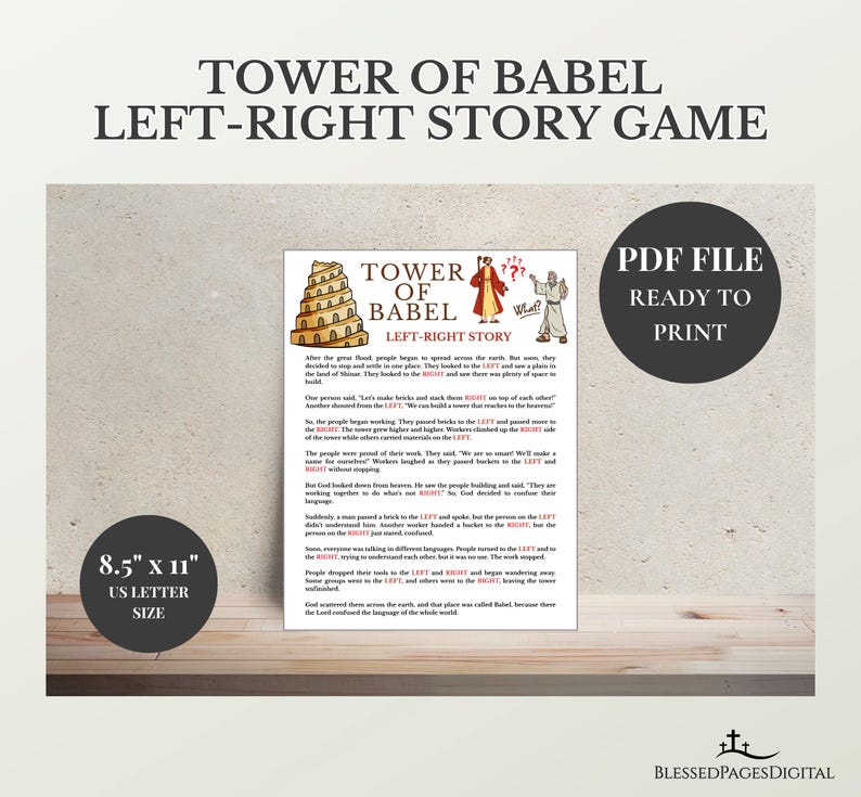 Tower of Babel Left-right Bible Story Game: Sunday School Activity (PDF ...