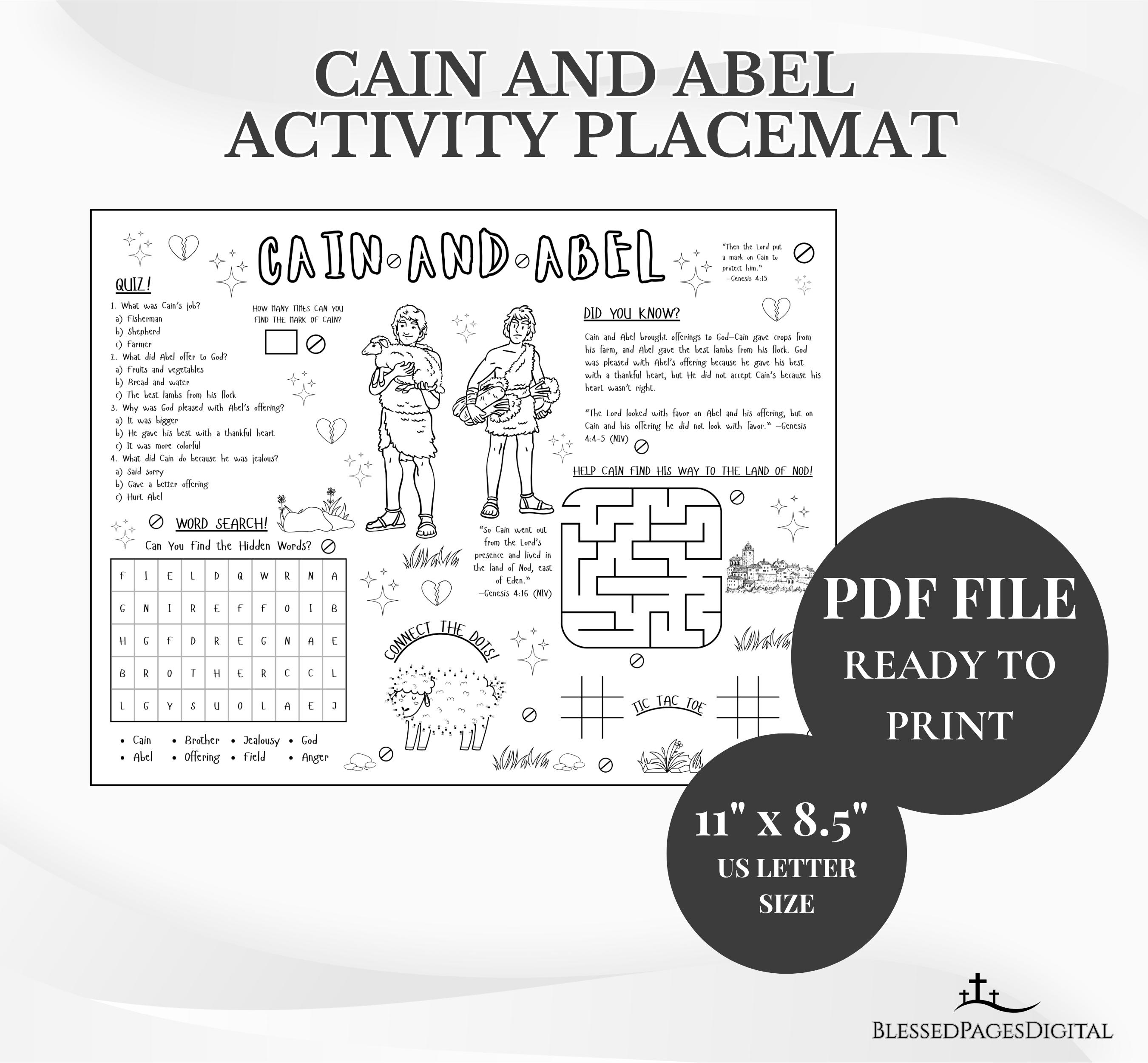 Cain and Abel Activity Placemat: Bible Story Coloring Page (PDF ...