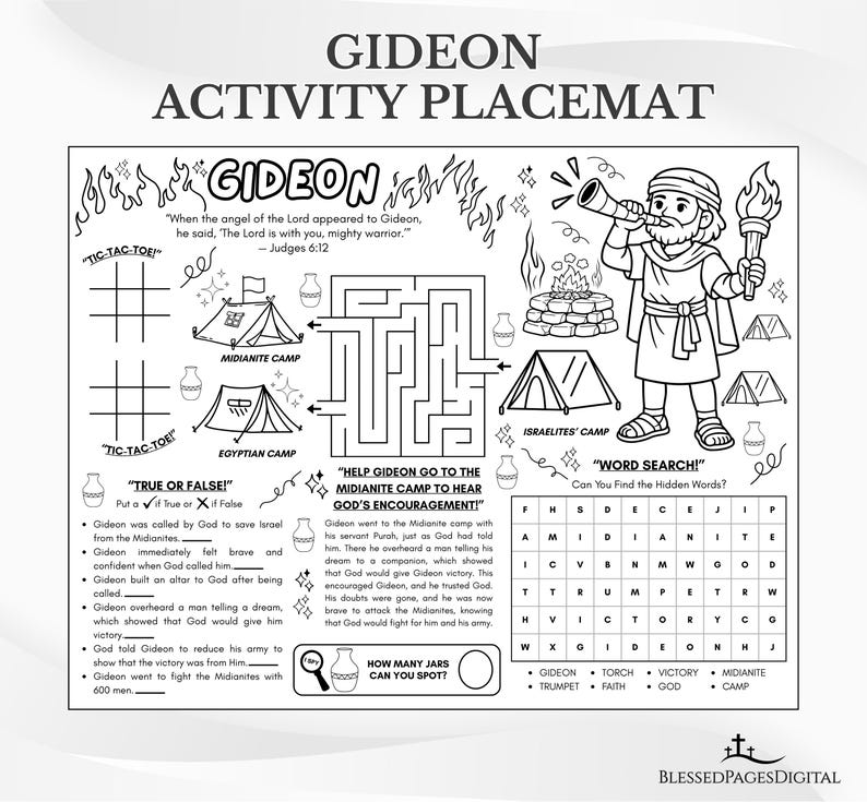Gideon Bible Activity Placemat: Sunday School Coloring Page (PDF ...
