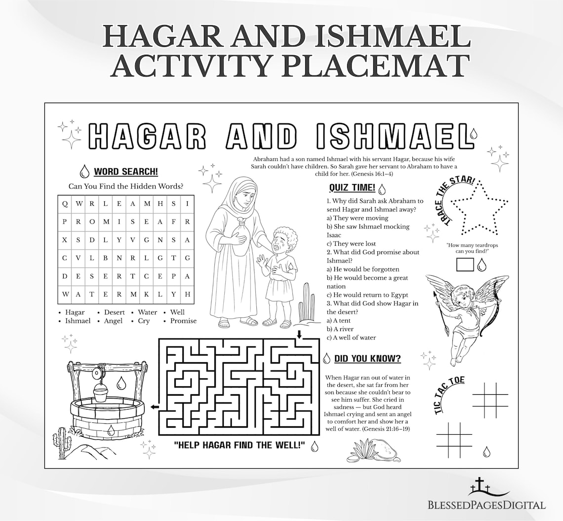 Hagar and Ishmael Activity Placemat: Bible Coloring Page (PDF Download ...