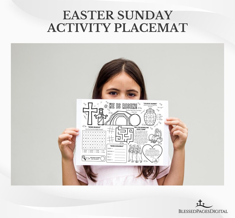 He is Risen Bible Activity Placemat: Easter Sunday School Coloring Page ...