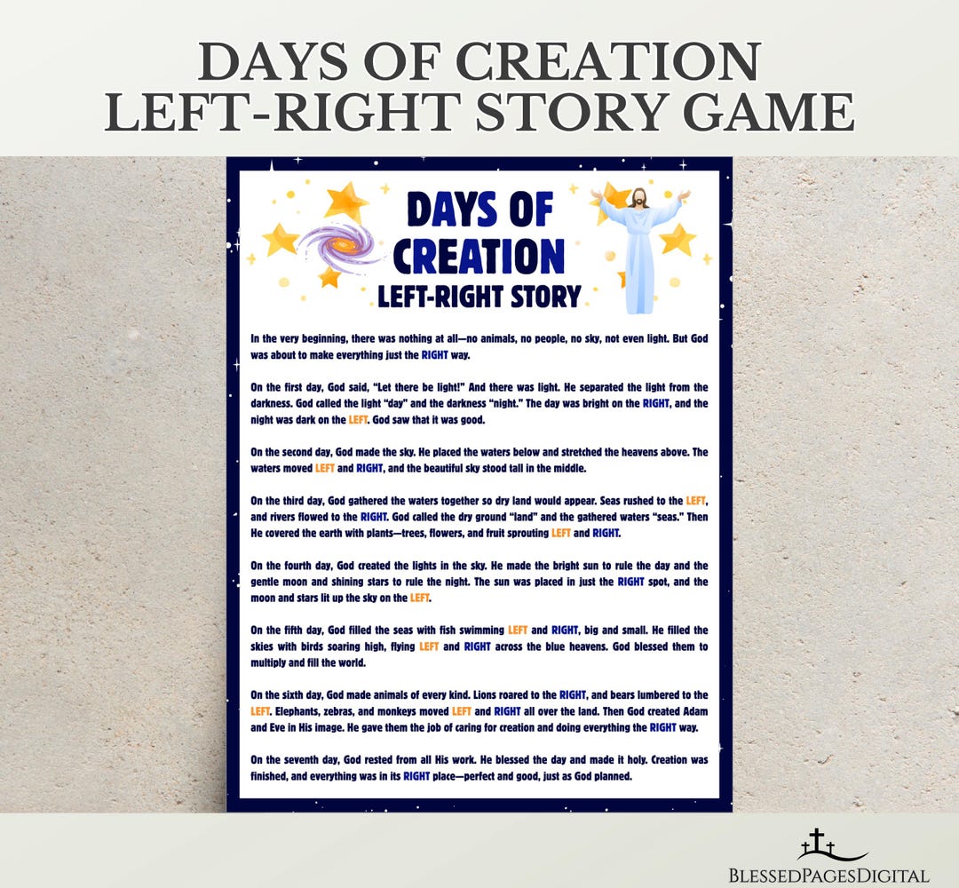 Days of Creation Left-right Bible Story Game: Church Activity, Sunday ...