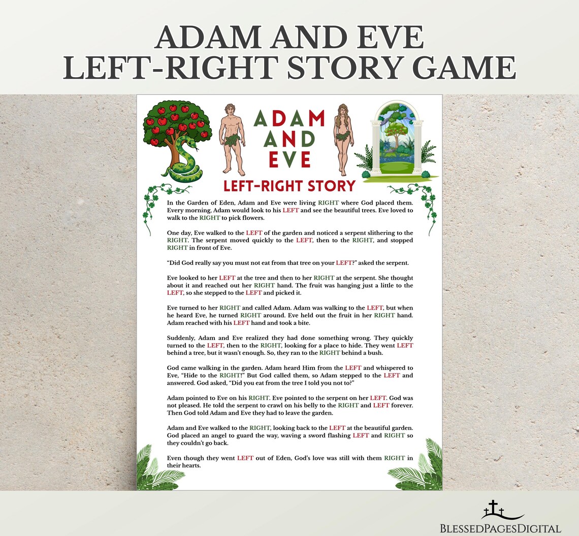 Adam and Eve Left-right Bible Story Game: Sunday School Activity (PDF ...