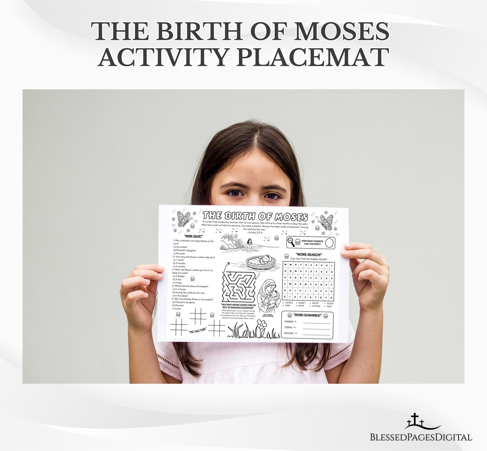 The Birth of Moses Bible Activity Placemat: Sunday School Coloring Page ...