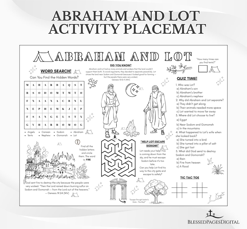 Abraham and Lot Activity Placemat: Bible Coloring Page (PDF Download ...