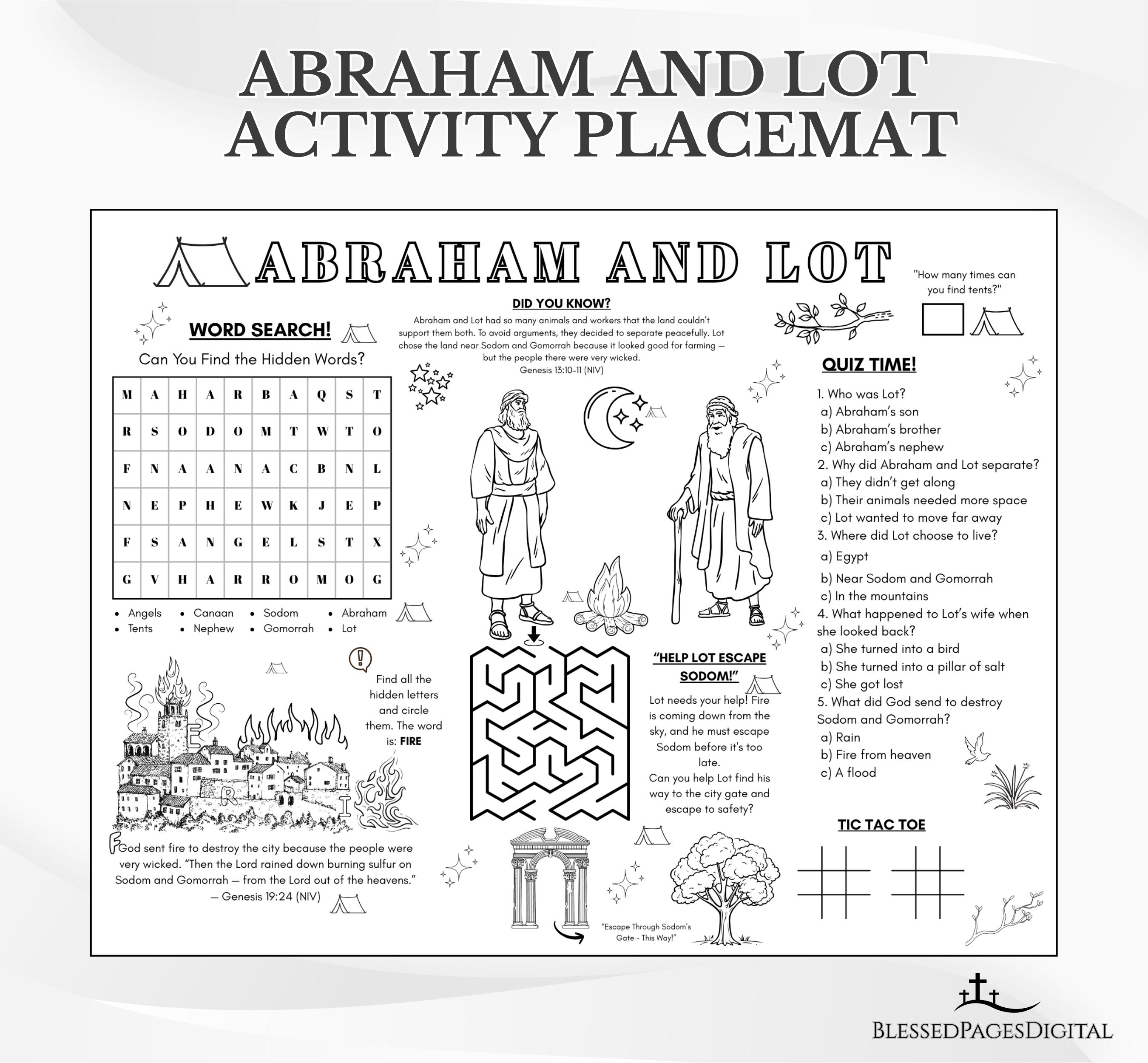 Abraham and Lot Activity Placemat: Bible Coloring Page (PDF Download ...