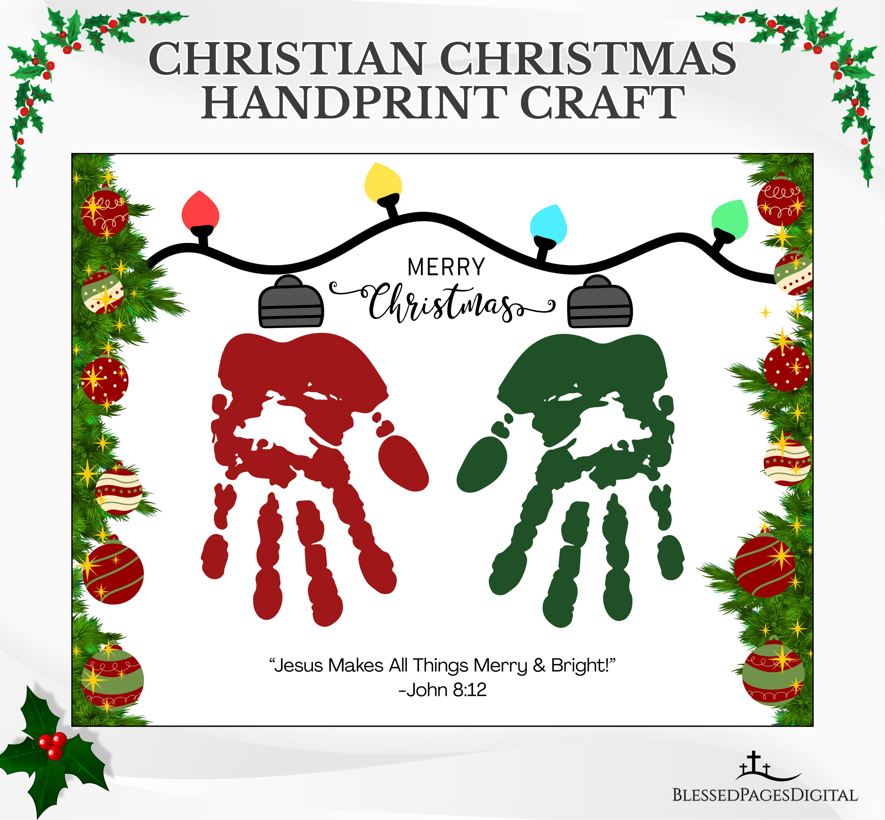 Merry and Bright Christmas Handprint Craft: Christian Christmas ...