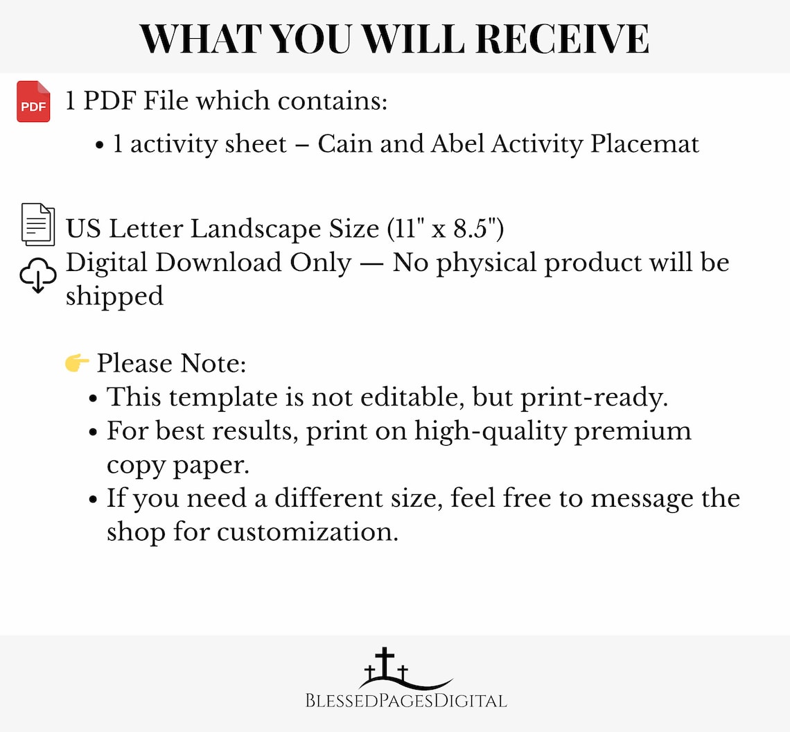 Cain and Abel Activity Placemat: Bible Story Coloring Page (PDF ...