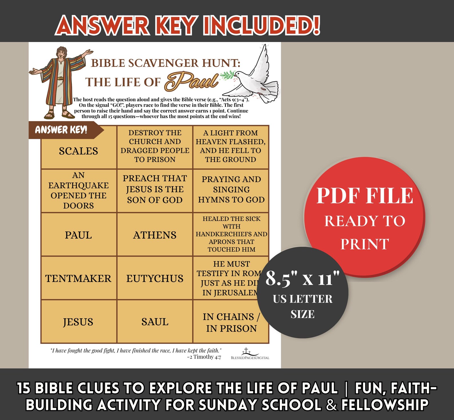 Bible Scavenger Hunt Game, Apostle Paul, Verse Drill, Trivia Printable ...