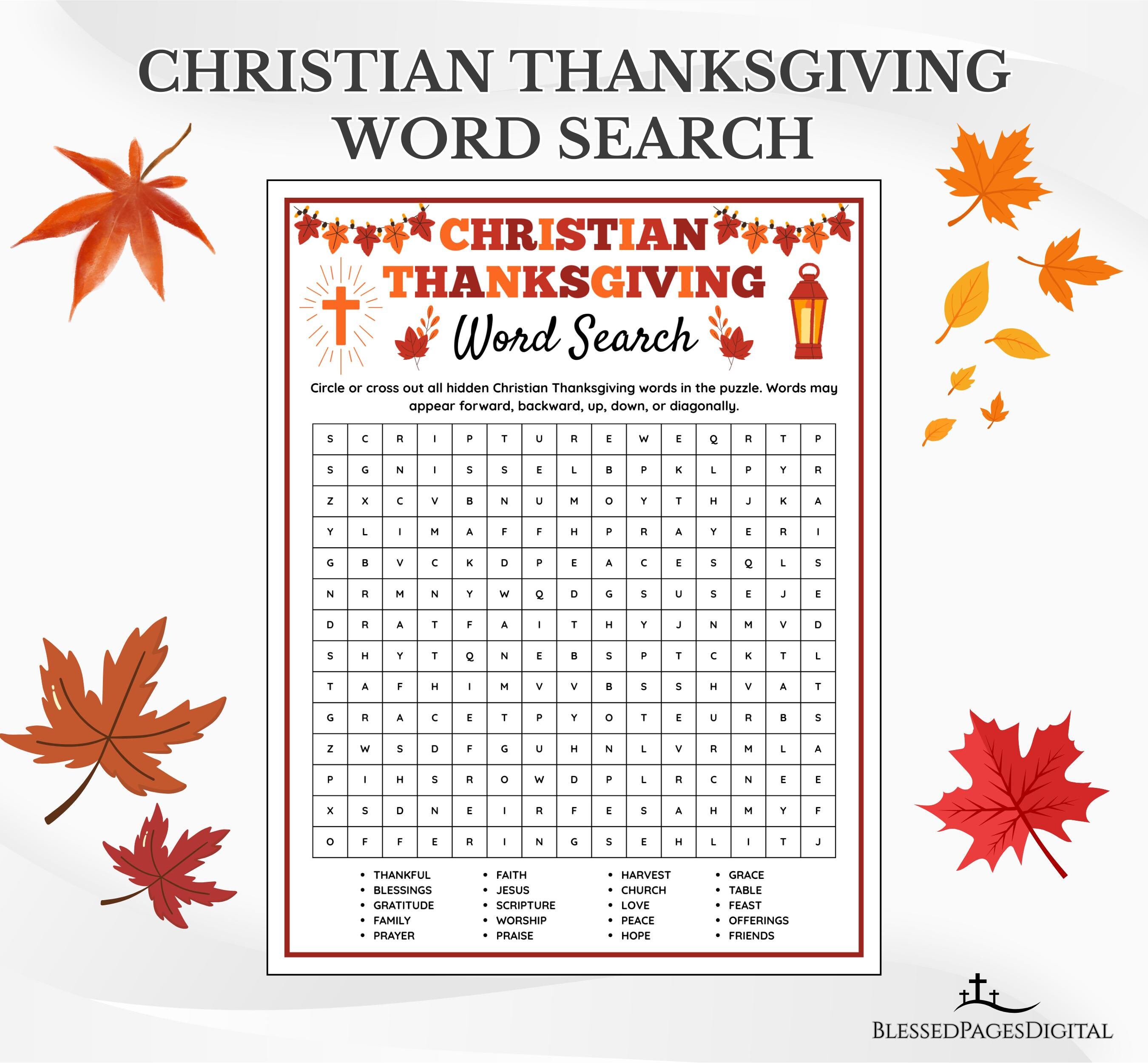 Christian Thanksgiving Word Search Activity: Printable Church Games ...